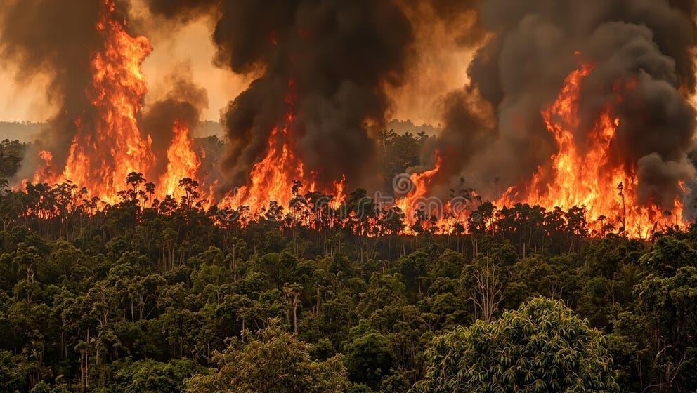 Devastating Amazon Rainforest Wildfire with Thick Black Smoke and ...