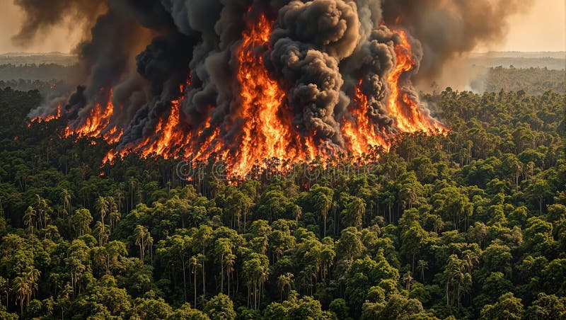 Devastating Amazon Rainforest Wildfire with Thick Black Smoke and ...