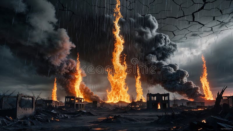 Hyper-realistic Fire Raining from a Broken Sky in Apocalyptic Scene ...