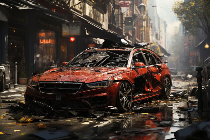 Devastating Car Crash, Showcasing the Wreckage and Chaos. Ai Generated ...