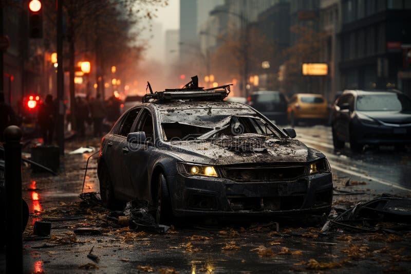 Devastating Car Crash, Showcasing the Wreckage and Chaos. Ai Generated ...