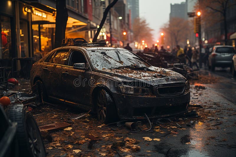Devastating Car Crash, Showcasing the Wreckage and Chaos. Ai Generated ...