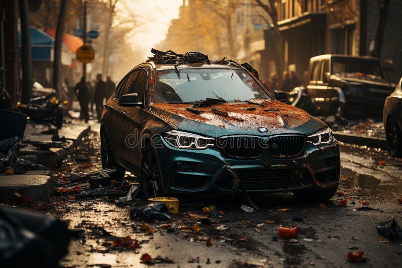 Devastating Car Crash, Showcasing the Wreckage and Chaos. Ai Generated ...