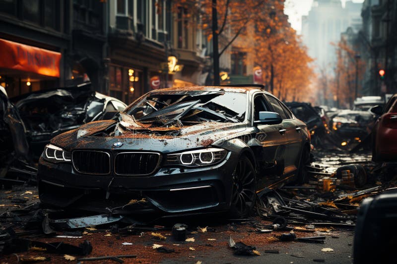 Devastating Car Crash, Showcasing the Wreckage and Chaos. Ai Generated ...