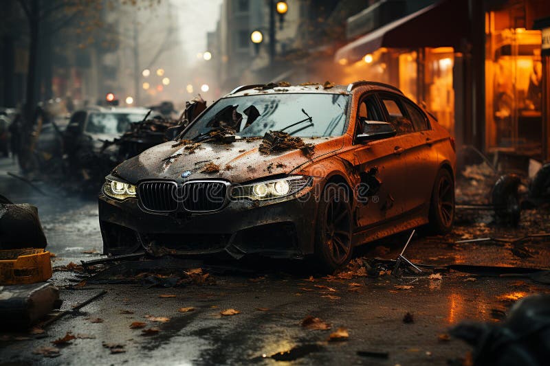 Devastating Car Crash, Showcasing the Wreckage and Chaos. Ai Generated ...