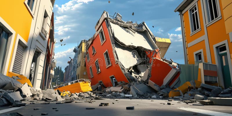Devastating Earthquake Aftermath with Collapsed Building and Debris in ...