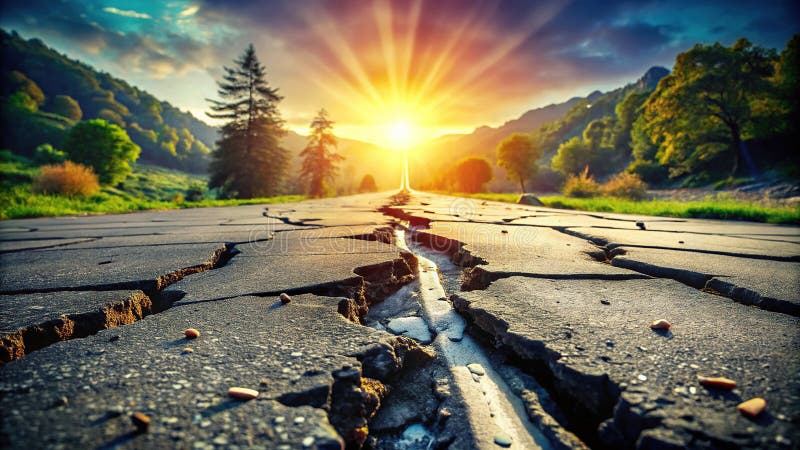 Devastating Earthquake Aftermath Cracked Asphalt Road Reveals the ...