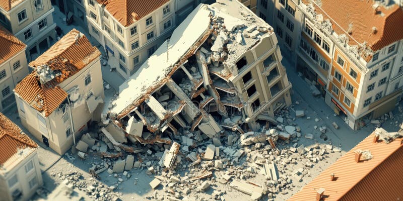 Devastating Earthquake Damage To Buildings in Urban Area with Collapsed ...