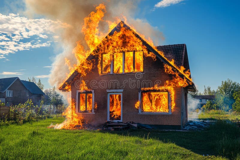 Devastating Fire Burning a Residential House, Causing Extensive Damage ...