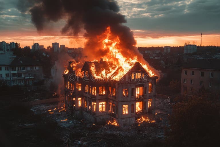 Devastating Fire Destroying a Residential Building, Creating a Dramatic ...
