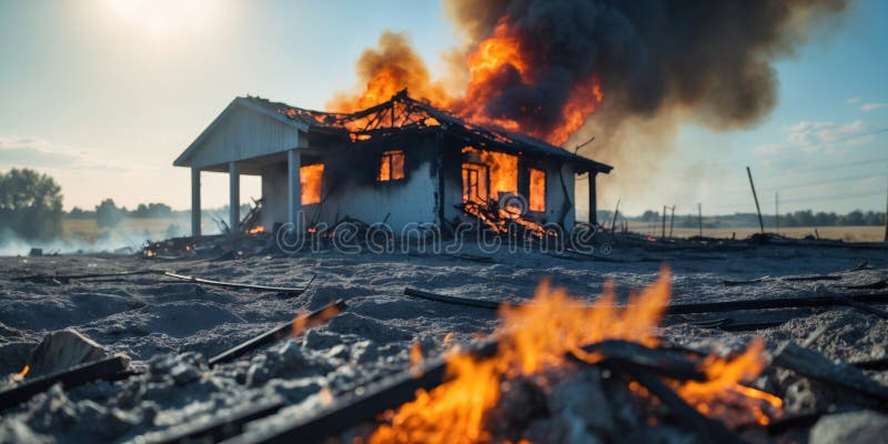 Devastating Fire Impacting Residence in Rural Area with Flames and ...