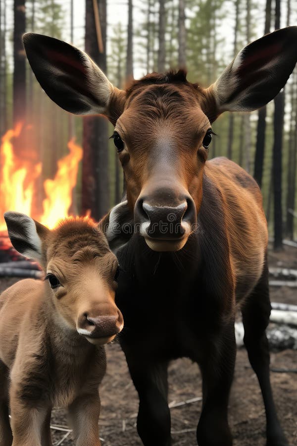 The Devastating Fire Serves As a Backdrop To the Moose Cow and Her Calf ...