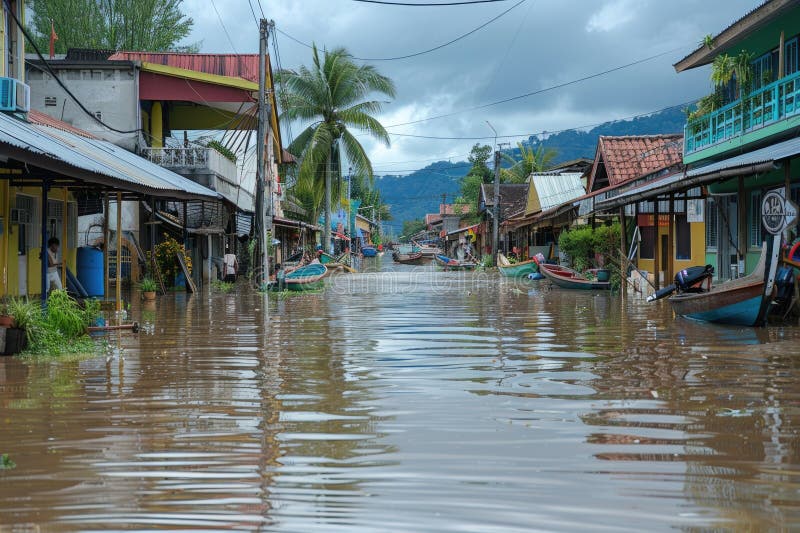 Devastating Flood Damage of Residential Area with Destroyed Houses and ...