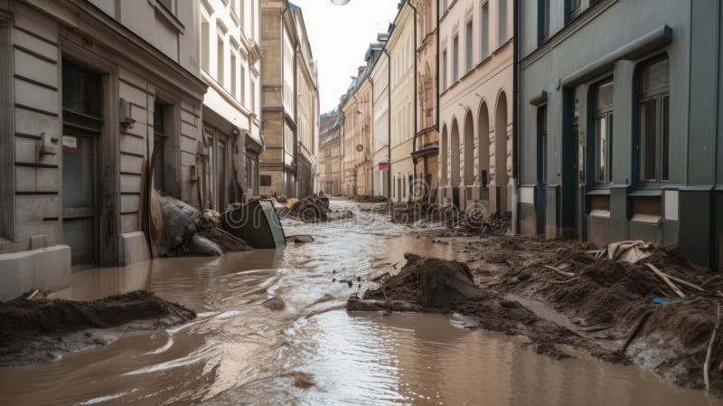 Devastating Flood Waters Carry Mud and Debris through City Streets ...