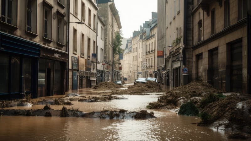 Devastating Flood Waters Carry Mud and Debris through City Streets ...