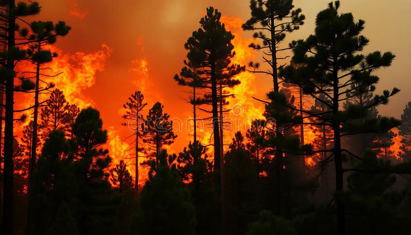 Forest Fire Burning Trees and Smoke Environmental Disaster Danger ...