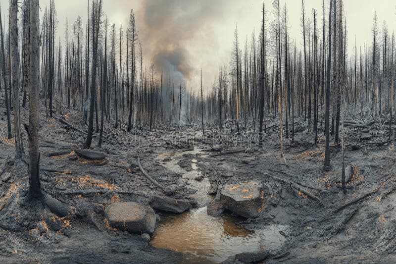 Devastating Forest Fire Destruction Scorched Trees Burnt Landscape ...