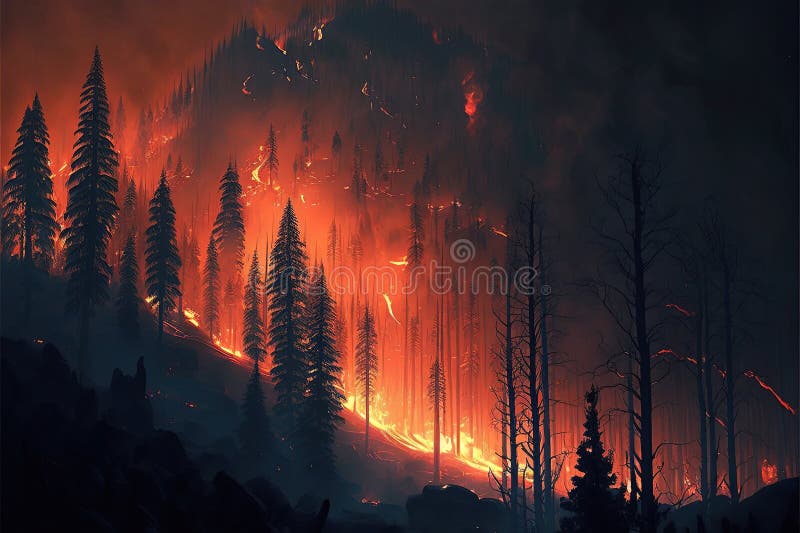 Devastating Forest Fire. Ecological Disaster Concept Stock Illustration ...