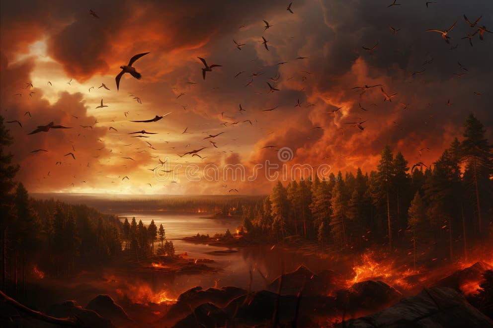 Devastating Forest Fire Emergency. Intense Raging Flames Engulfing the ...