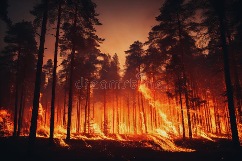 A Devastating Forest Fire with Huge Flames Stock Illustration ...