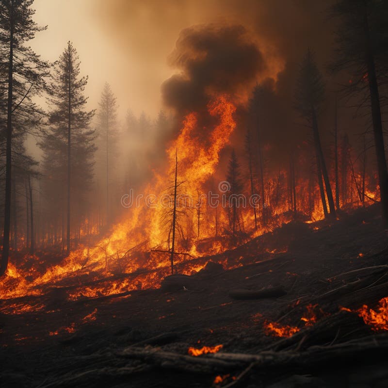 A Devastating Forest Fire, with Intense Flames Engulfing Trees, Ai ...