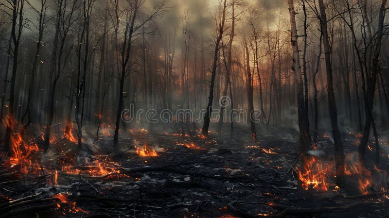 Devastating Forest Fire, with Numerous Trees Burning Intensely Stock ...