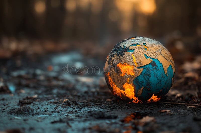 Devastating Imagery of a Fire Damaged Earth Globe Symbolizing the Dire ...