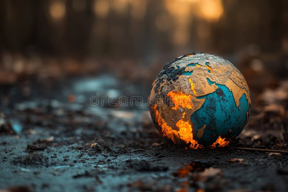 Devastating Imagery of a Fire Damaged Earth Globe Symbolizing the Dire ...
