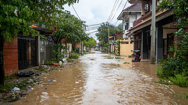 Devastating Impact of Flooding a Street Overwhelmed by Water and Debris ...