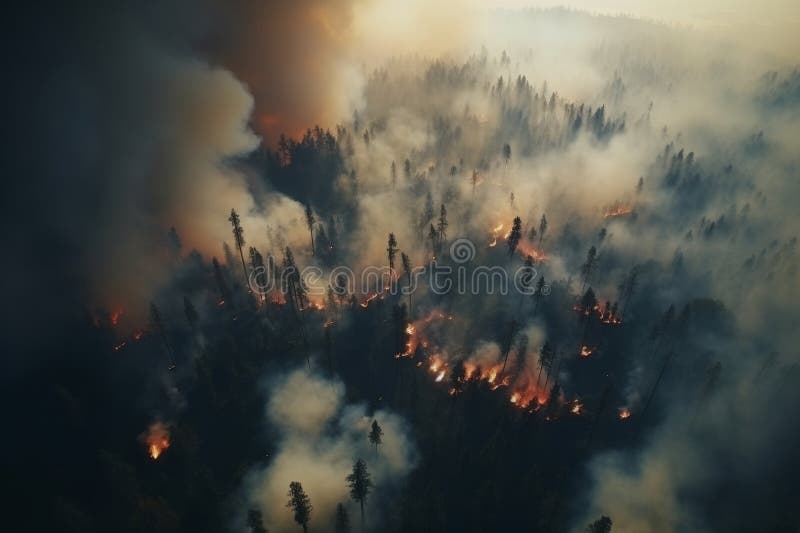 Devastating Pine Forest Fire Smoke and Orange Flames Soar in Natural ...