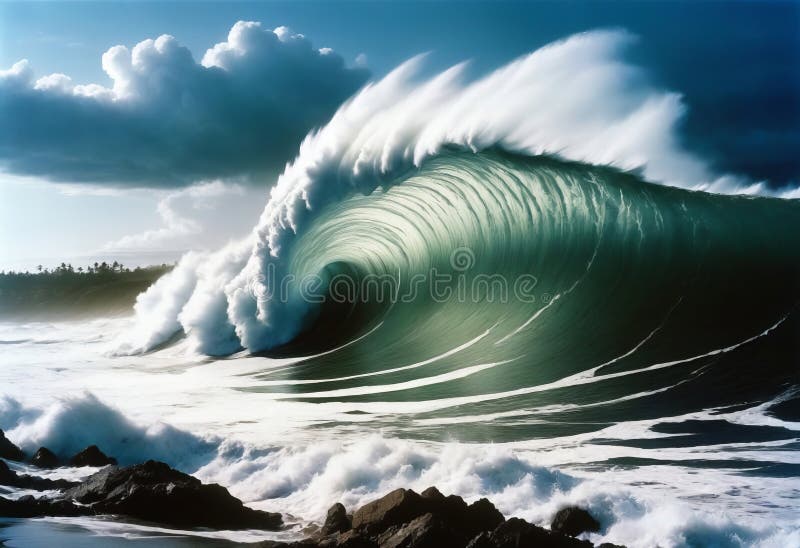 The Devastating Power of a Tsunami Stock Illustration - Illustration of ...