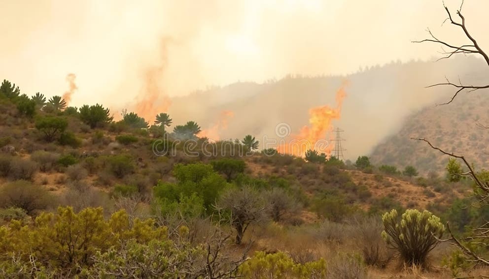 Wildfire Burning in a Forest Creating Smoke and Destruction Generative ...