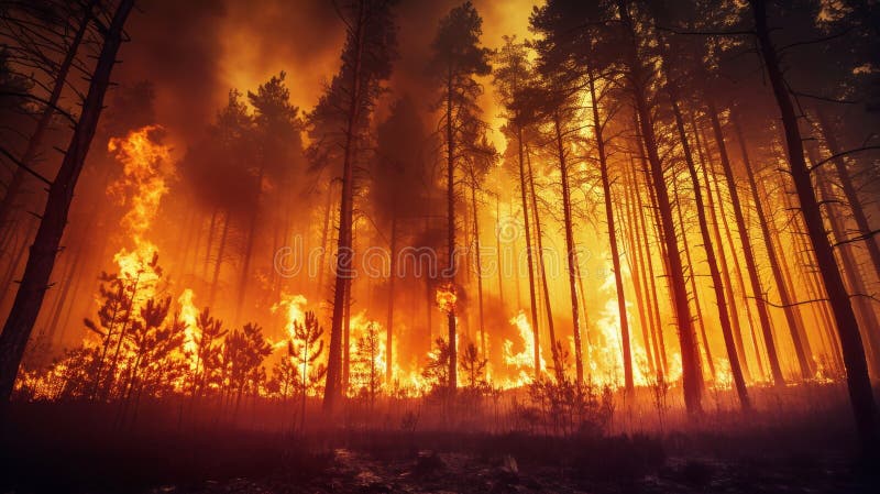 Devastating Wildfire Burnt Trees and Smoke in the Forest Concept of ...