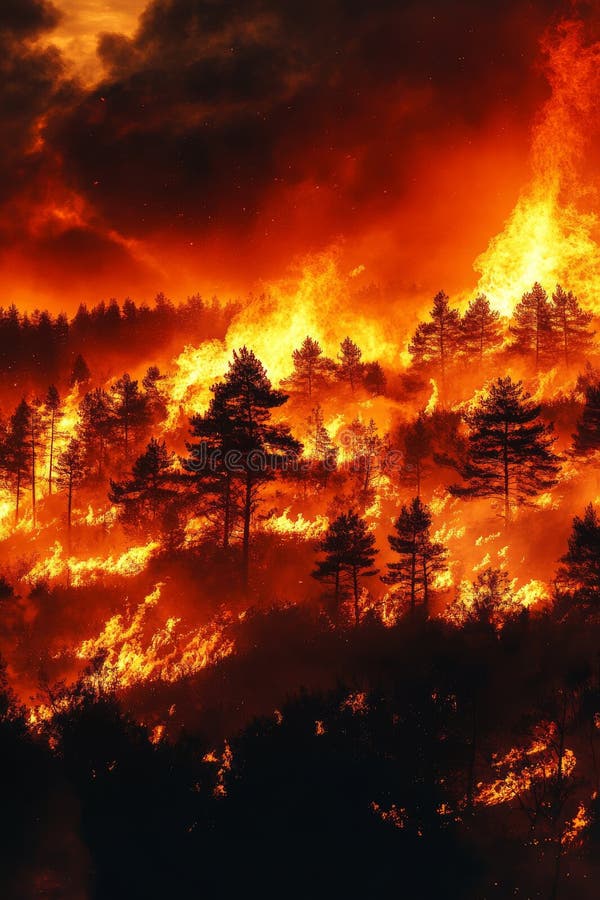 The Devastating Wildfire in the Forest a Natural Disaster Unleashed ...