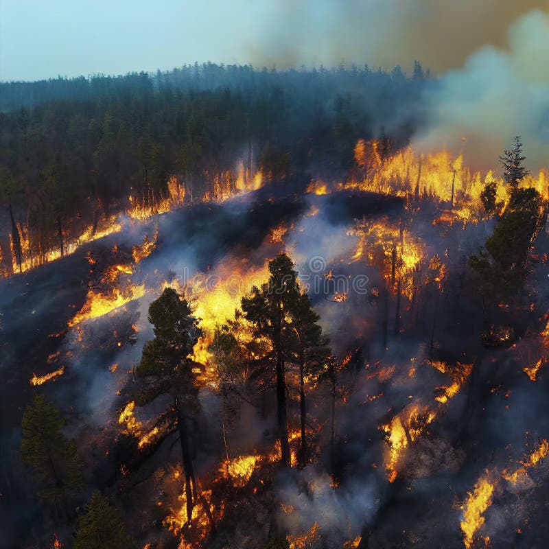 Devastating Wildfire Spreading Out in a Pine Forest Stock Illustration ...