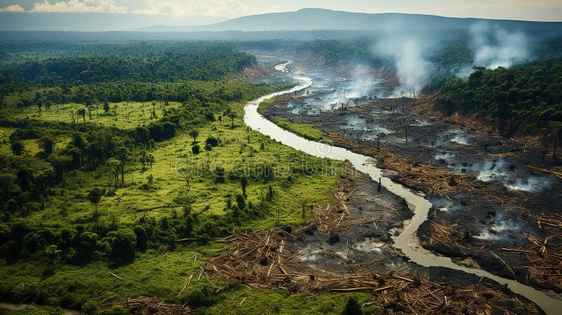 Devastation from Above: Aerial View of Forest Fire and Tree Cutting ...