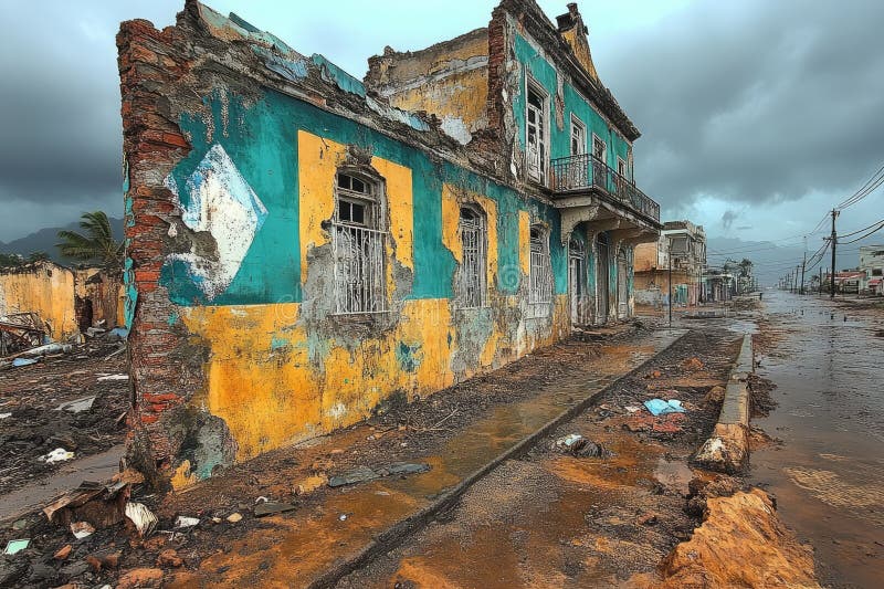 Ruined Building after a Natural Disaster: Flood Damaged Facade Stock ...