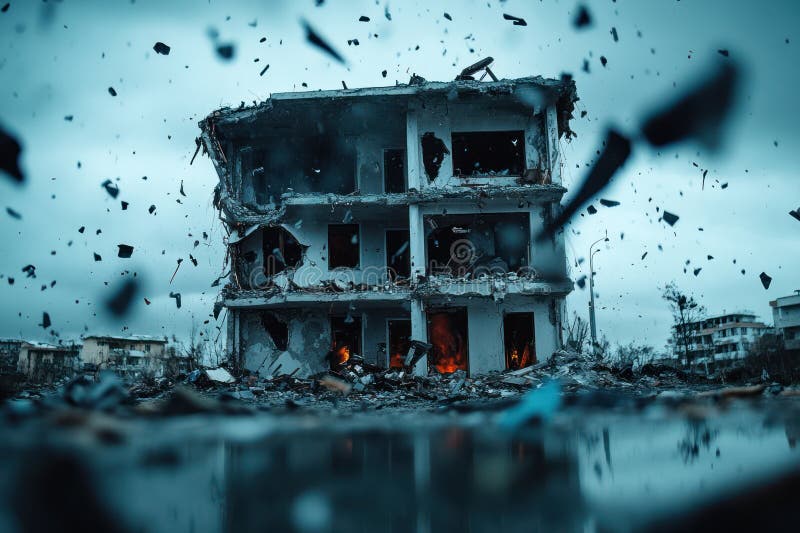 Devastation Amongst the Clouds: Debris of a Destroyed Building ...