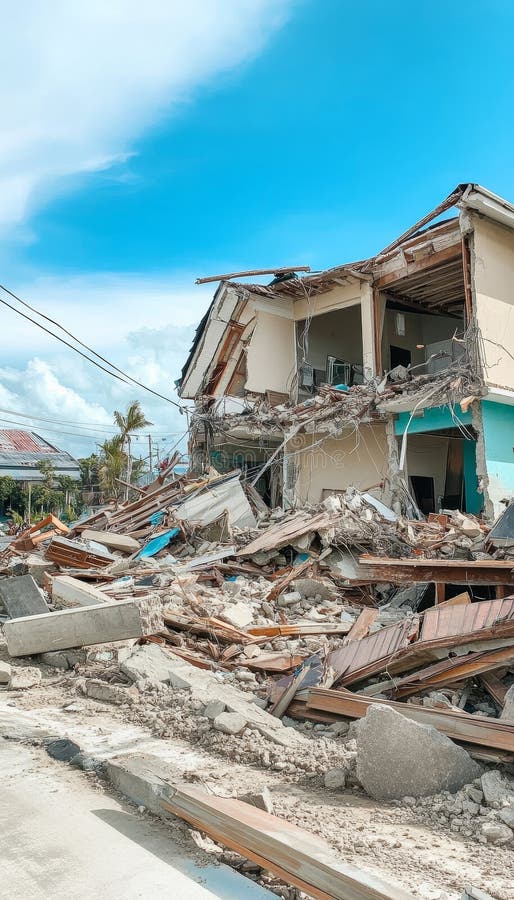 Devastation of a Home Post Earthquake, Highlighting Debris and the ...