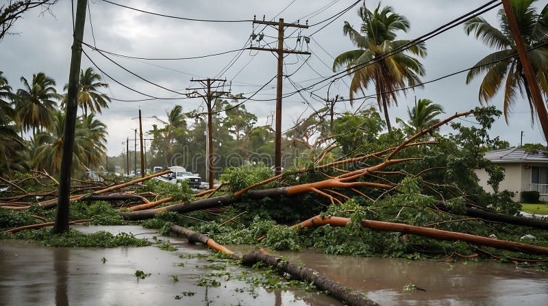 Devastation from Hurricane with Downed Trees and Power Lines in Local ...
