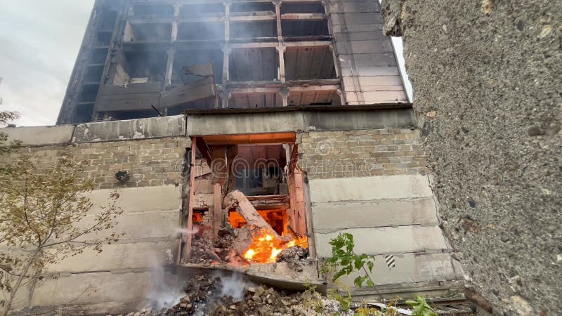 Devastation at the Ruins of a Buildings after Fire and Air Strikes ...