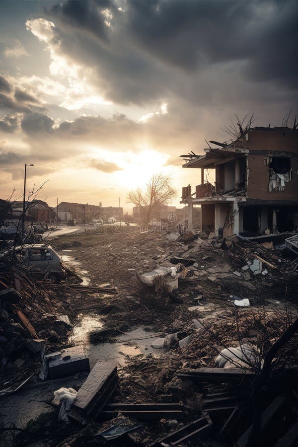 Devastation after Tornado in a Town. Stock Illustration - Illustration ...