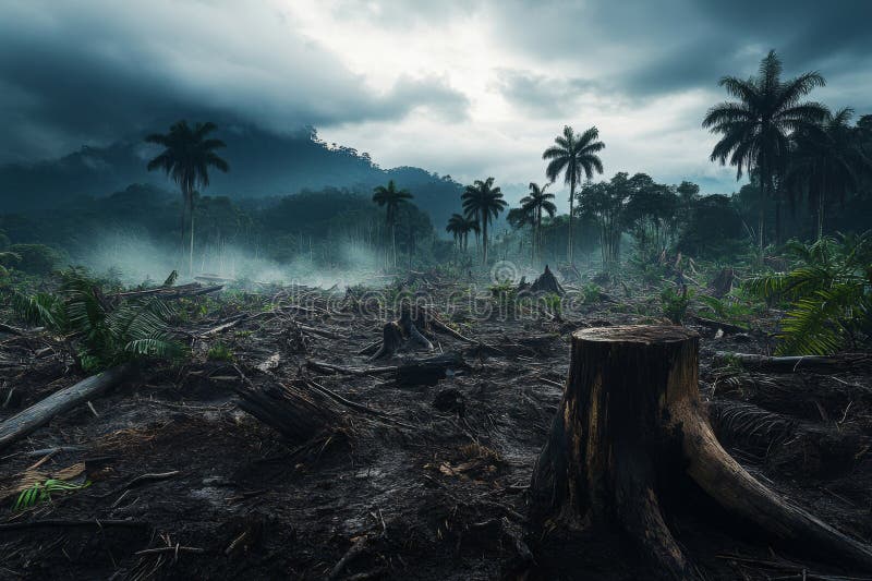 Devastation: Tropical Rainforest after Deforestation Stock Illustration ...