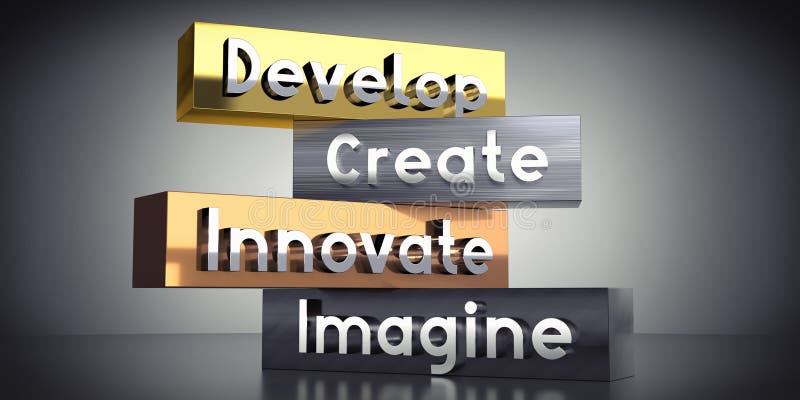 Develop, Create, Innovate, Imagine - Words on Metal Blocks Stock ...