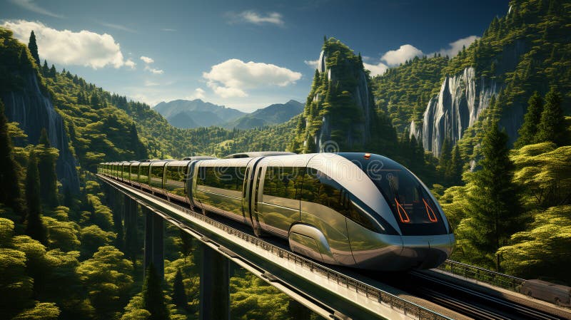 Develop High Speed Bullet Train Travel through Forest Background Stock ...