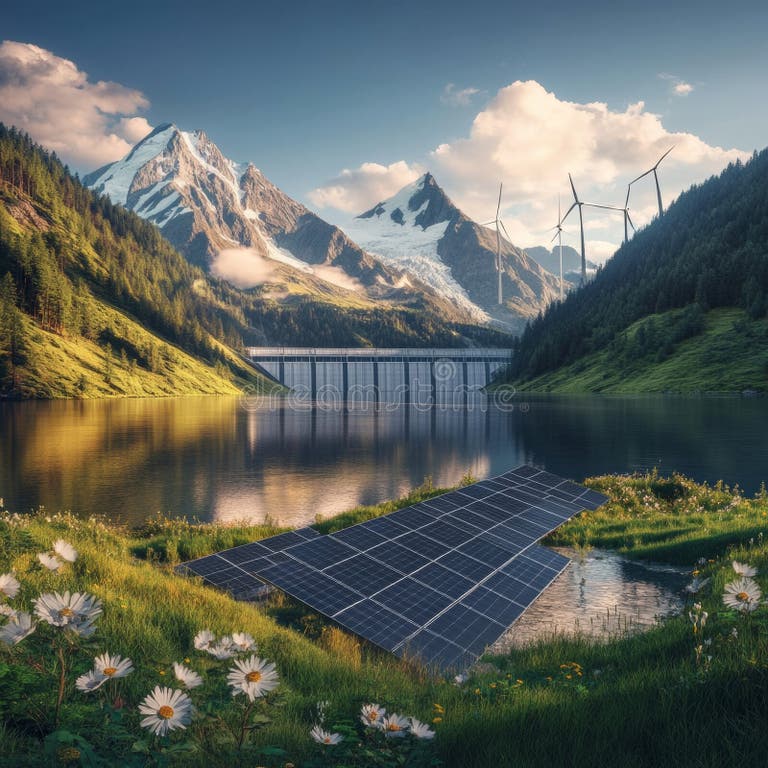Develop an Image Featuring Solar Panels, Wind Turbines, and ...