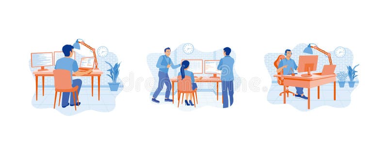 Develop Programming And Coding Technology The Manager And Team Of Programmers Work Together