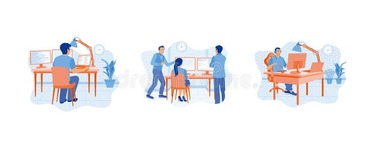 Develop Programming and Coding Technology. the Manager and Team of Programmers Work Together ...