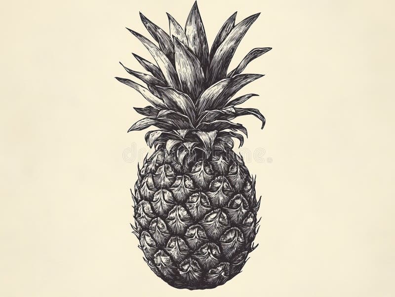 Develop a Simple yet Detailed Sketch of a Pineapple with Leaves, Placed ...