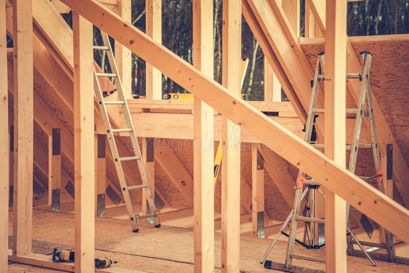 Wooden Skeleton Frame of House Construction Stock Image - Image of ...